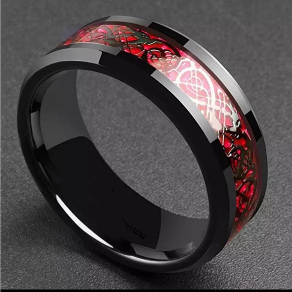 Accessories | Mens Black Tungsten Carbide Red Inlaid Ring | Poshmark